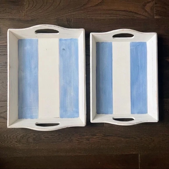 Dining | Nautical Trays Set Of 2 White And Blue Distressed Nesting ...